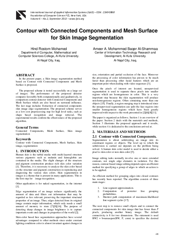 (PDF) Contour with Connected Components and Mesh Surface for Skin Image Segmentation