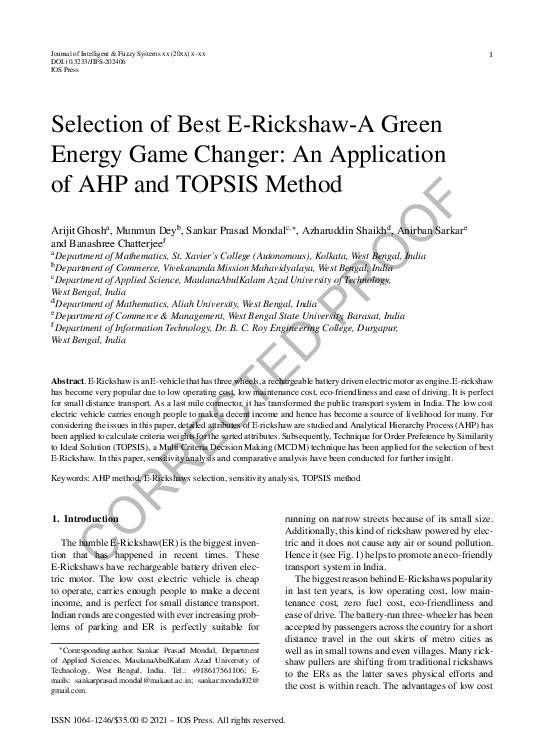 (PDF) Selection of Best E-Rickshaw-A Green Energy Game Changer: An ...