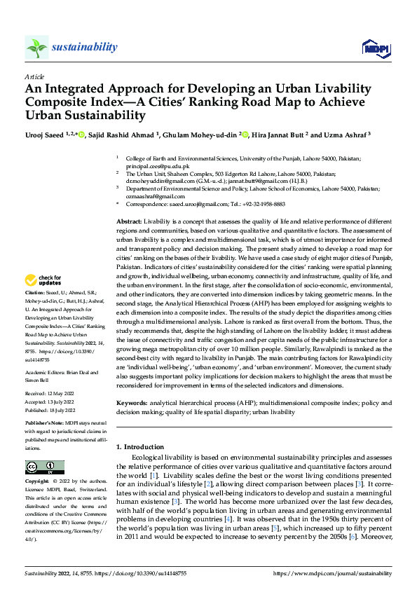 (PDF) An Integrated Approach for Developing an Urban Livability Composite Index-A Cities ...