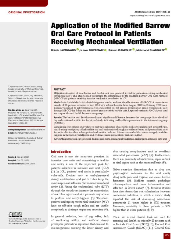 (PDF) Application of the Modified Barrow Oral Care Protocol in Patients ...