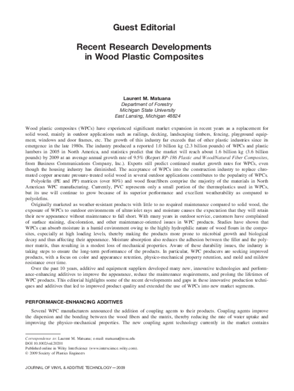 Recent research developments in wood plastic composites