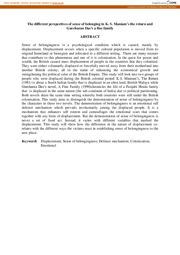 (PDF) The different perspectives of sense of belonging in K. S. Maniam ...