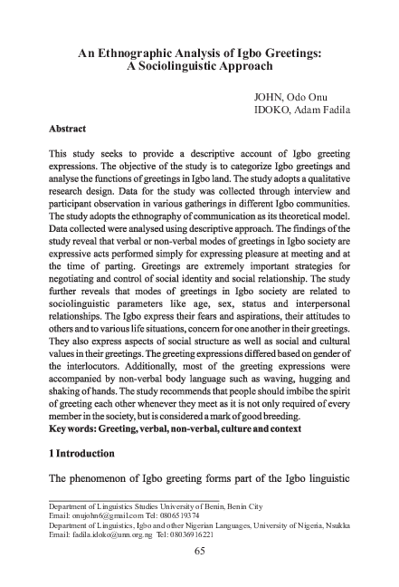 (PDF) An Ethnographic Analysis of Igbo Greetings: A Sociolinguistic ...