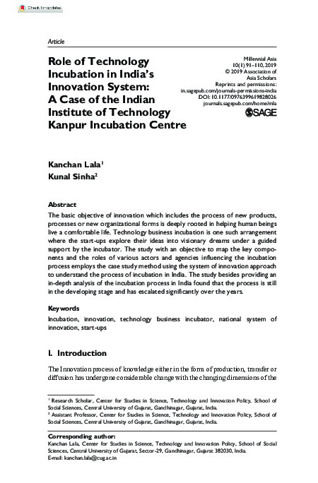 (PDF) Role of Technology Incubation in India’s Innovation System: A ...