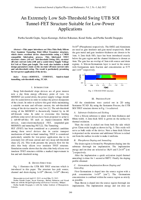 (PDF) An Extremely Low Sub-Threshold Swing UTB SOI Tunnel-FET Structure ...