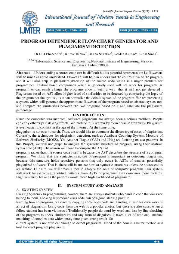 Pdf Program Dependence Flowchart Generator And Plagiarism Detection