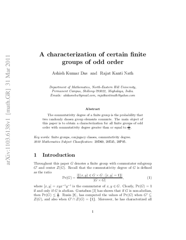 (PDF) A Characterisation of Certain Finite Groups of Odd Order