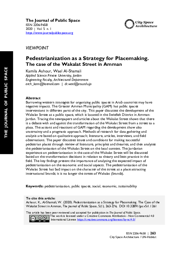 (PDF) Pedestrianization as a Strategy for Placemaking. The case of the ...