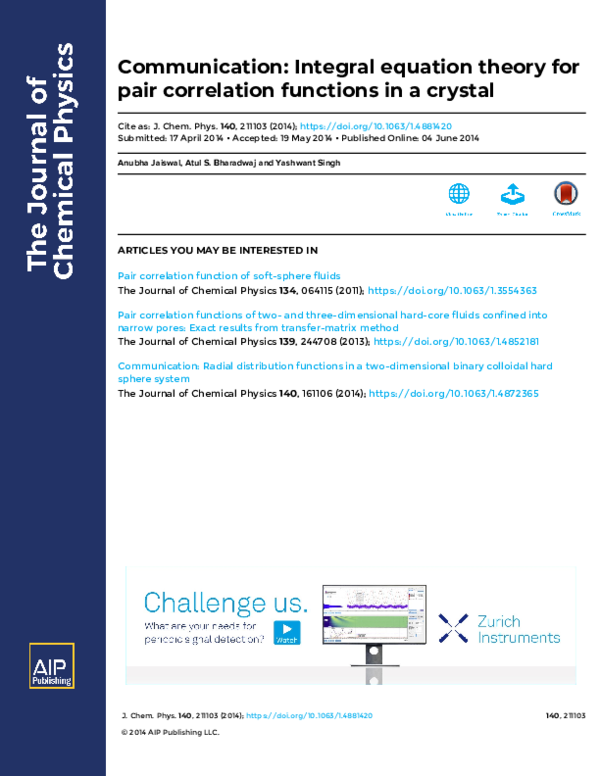 (PDF) Communication: Integral equation theory for pair correlation functions in a crystal