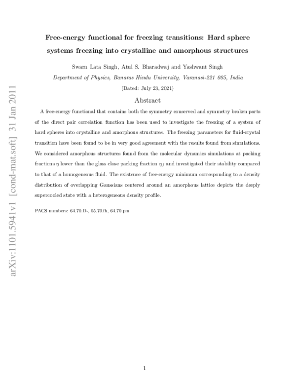 (PDF) Free-energy functional for freezing transitions: Hard-sphere ...