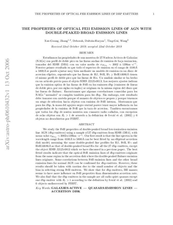 (PDF) The properties of optical FeII emission lines of AGN with double ...