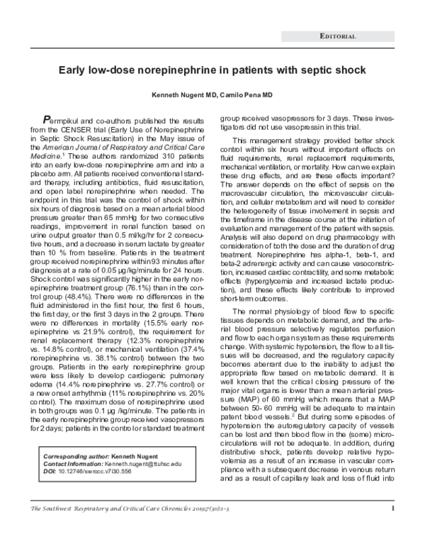 (PDF) Early low-dose norepinephrine in patients with septic shock