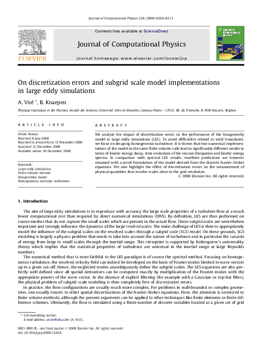 Pdf On Discretization Errors And Subgrid Scale Model Implementations 2842