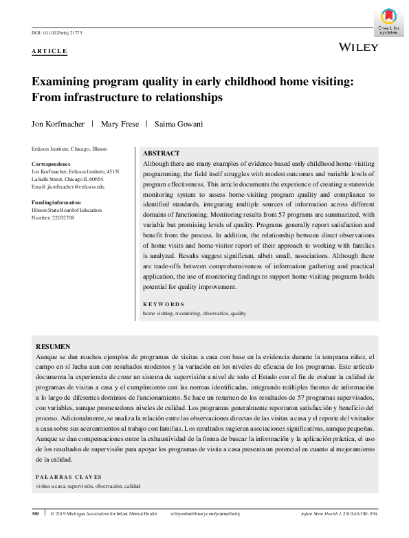(PDF) Examining program quality in early childhood home visiting: From ...