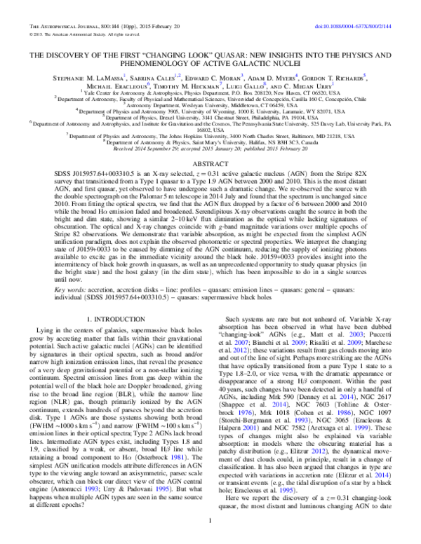 (PDF) The Discovery of the First “Changing Look” Quasar: New Insights ...