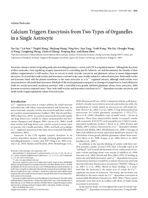 (PDF) Calcium Triggers Exocytosis from Two Types of Organelles in a ...
