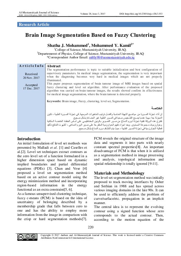 (PDF) Brain Image Segmentation Based on Fuzzy Clustering