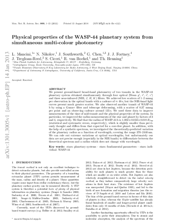(PDF) Physical properties of the WASP-44 planetary system from ...