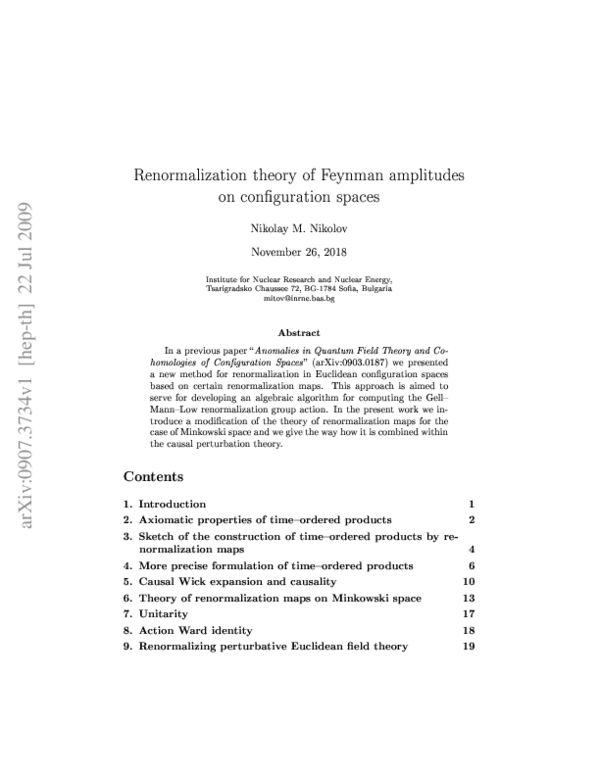 (PDF) Renormalization theory of Feynman amplitudes on configuration spaces