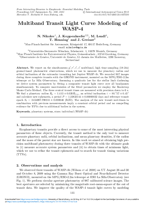 (PDF) Multiband Transit Light Curve Modeling of WASP-4
