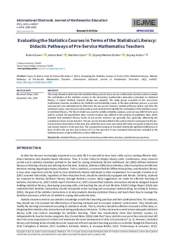 (PDF) Evaluating the Statistics Courses in Terms of the Statistical ...