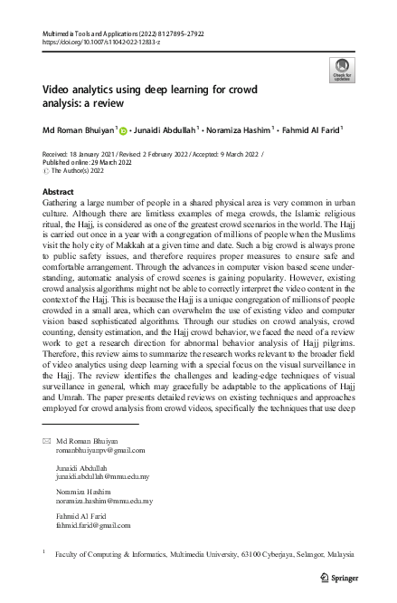 (PDF) Video analytics using deep learning for crowd analysis: a review