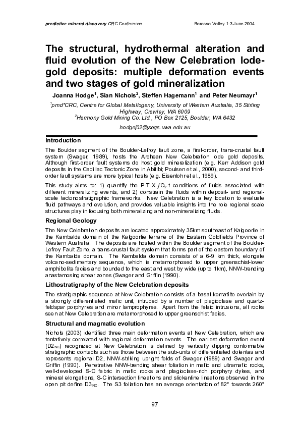 (PDF) The structural, hydrothermal alteration and fluid evolution of the New Celebration lode ...