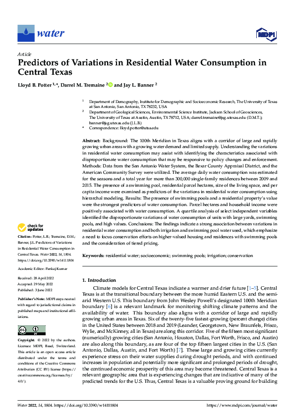 (PDF) Predictors of Variations in Residential Water Consumption in ...