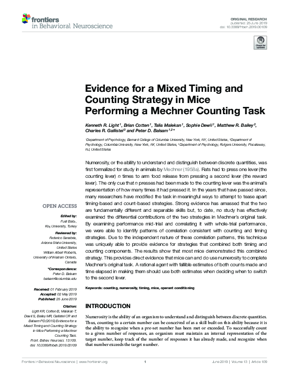 (PDF) Evidence for a Mixed Timing and Counting Strategy in Mice ...