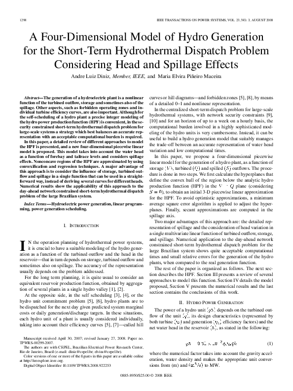 (PDF) A Four-Dimensional Model of Hydro Generation for the Short-Term Hydrothermal Dispatch ...