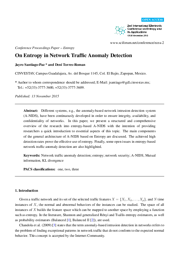 (PDF) On Entropy in Network Traffic Anomaly Detection