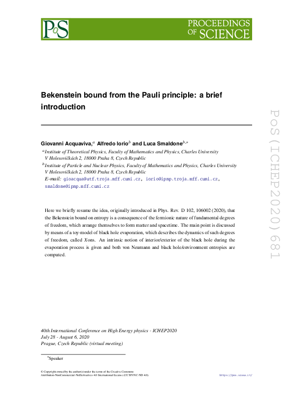 (PDF) Bekenstein bound from the Pauli principle: a brief introduction