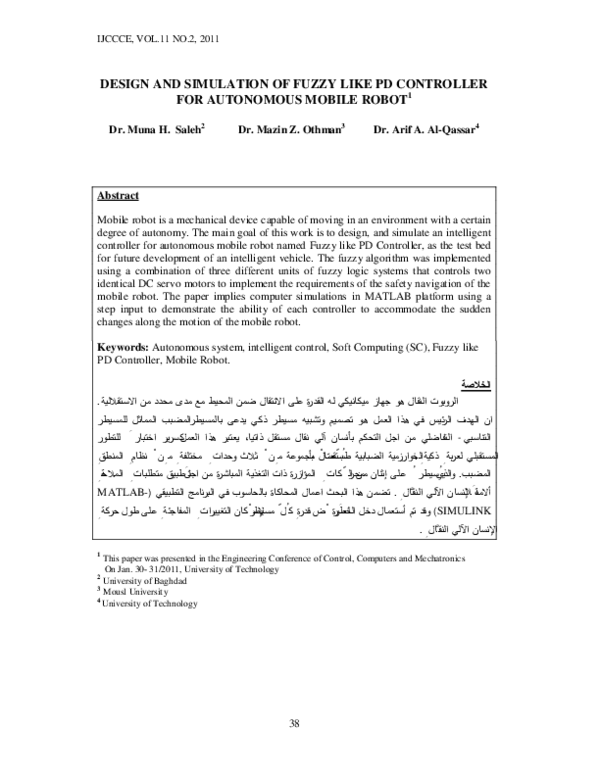 Pdf Design And Simulation Of Fuzzy Like Pd Controller For Autonomous Mobile Robot 1