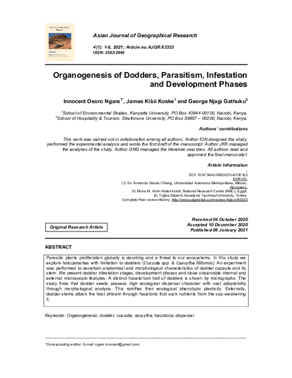 (PDF) Organogenesis of Dodders, Parasitism, Infestation and Development ...