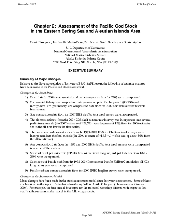 (PDF) Chapter 2: Assessment of the Pacific Cod Stock in the Eastern ...
