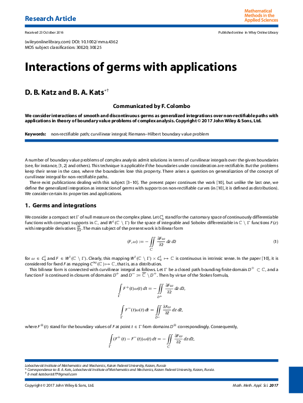 (PDF) Interactions of germs with applications