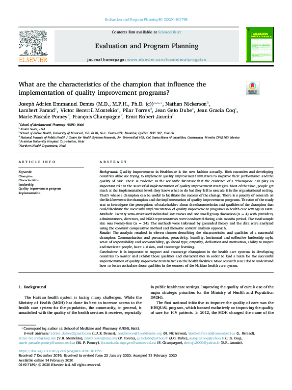 (PDF) What are the characteristics of the champion that influence the ...