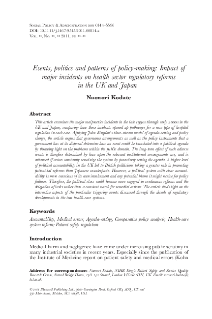 (PDF) Events, Politics and Patterns of Policy-Making: Impact of Major ...