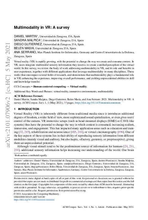 (PDF) Multimodality in VR: A survey