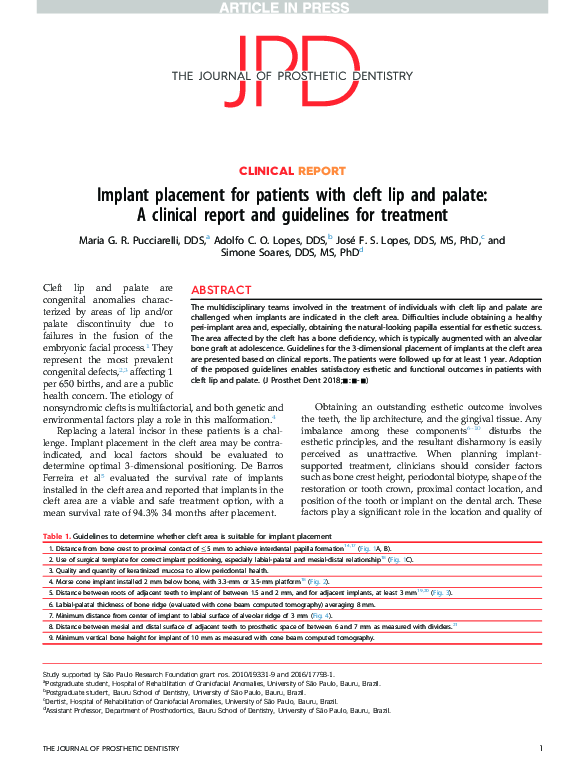 (PDF) Implant placement for patients with cleft lip and palate: A clinical report and guidelines ...