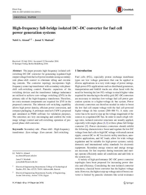 (PDF) High-frequency full-bridge isolated DC–DC converter for fuel cell ...