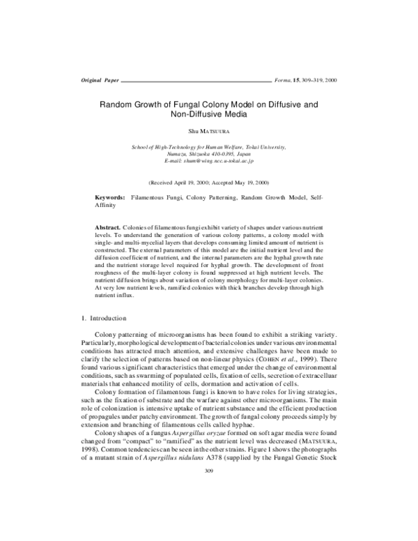 (PDF) Random Growth of Fungal Colony Model on Diffusive and Non ...