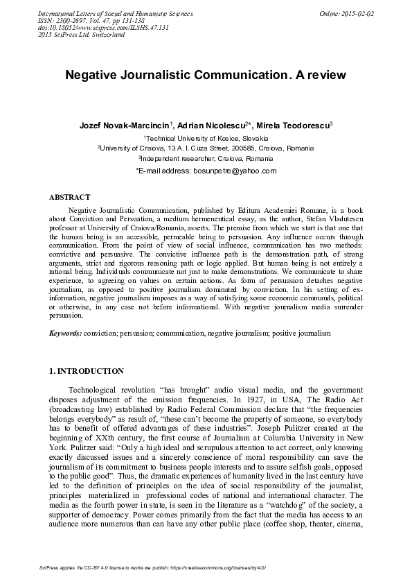 (PDF) Negative Journalistic Communication - A Review