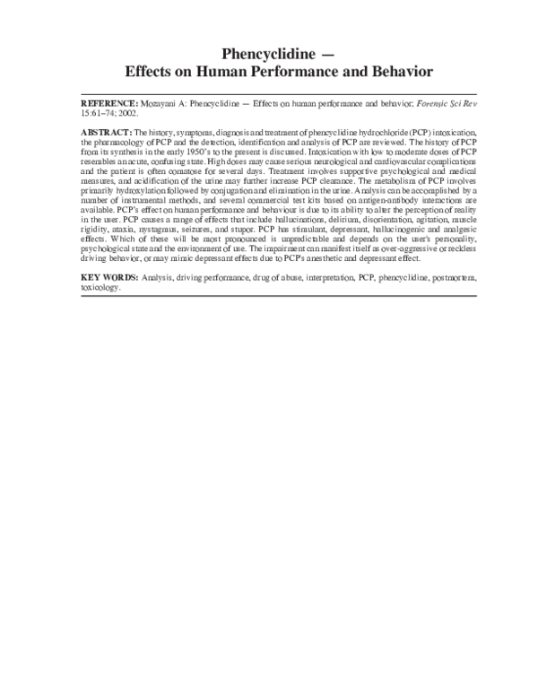 (PDF) Phencyclidine - Effects on Human Performance and Behavior