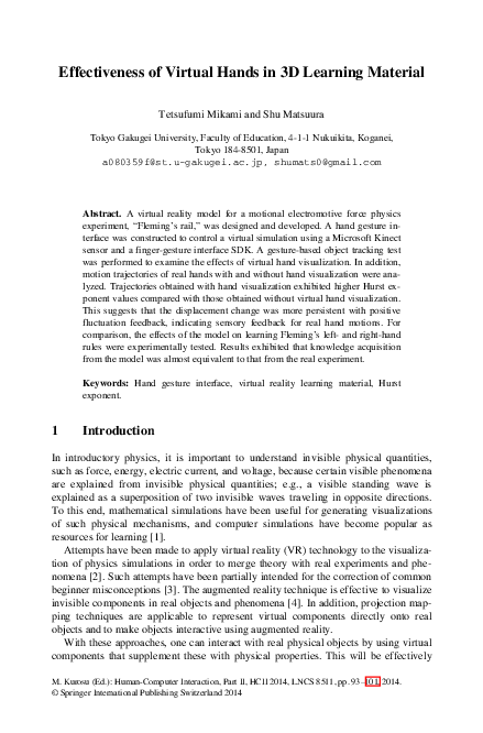 (PDF) Effectiveness of Virtual Hands in 3D Learning Material | Shu ...