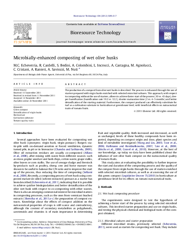 (PDF) Microbially-enhanced composting of wet olive husks | Luca ...
