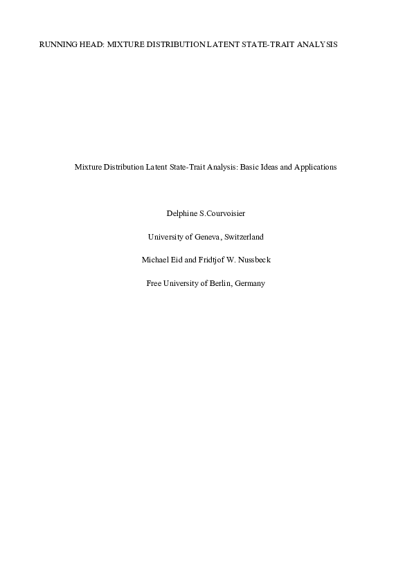 Pdf Mixture Distribution Latent State Trait Analysis Basic Ideas And