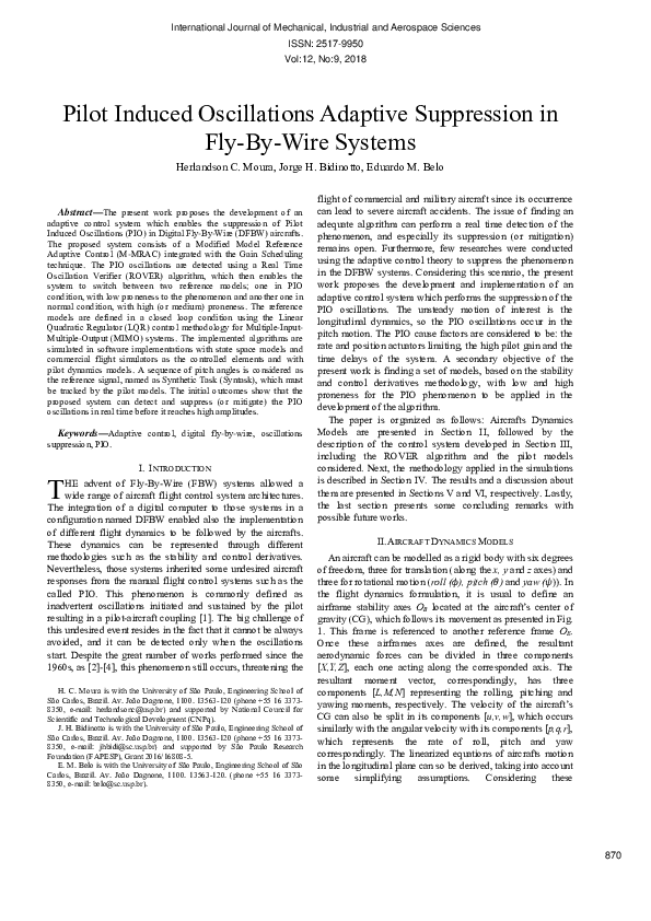 (PDF) Pilot Induced Oscillations Adaptive Suppression In Fly-By-Wire ...