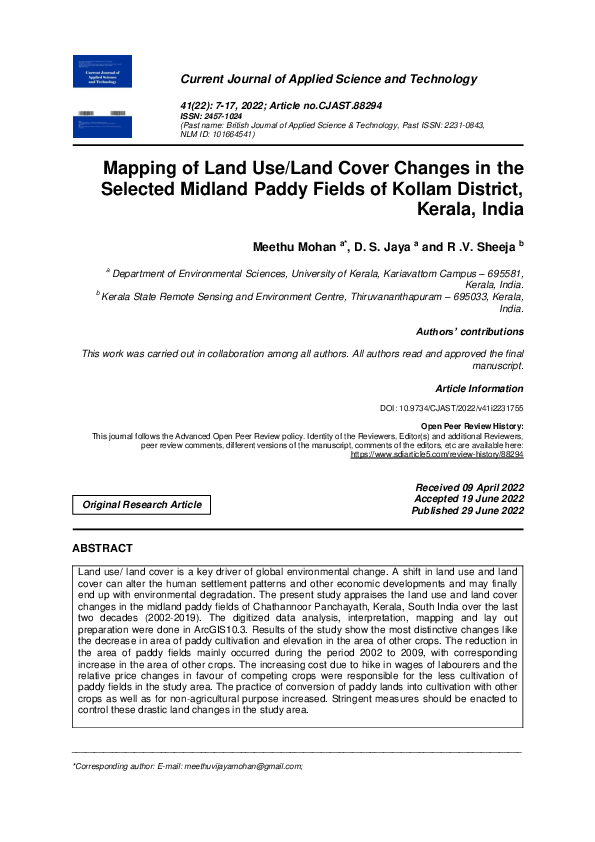 (PDF) Mapping of Land Use/Land Cover Changes in the Selected Midland ...