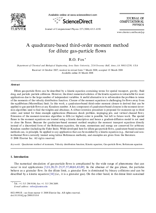 (PDF) A quadrature-based third-order moment method for dilute gas-particle flows | Rodney Fox ...